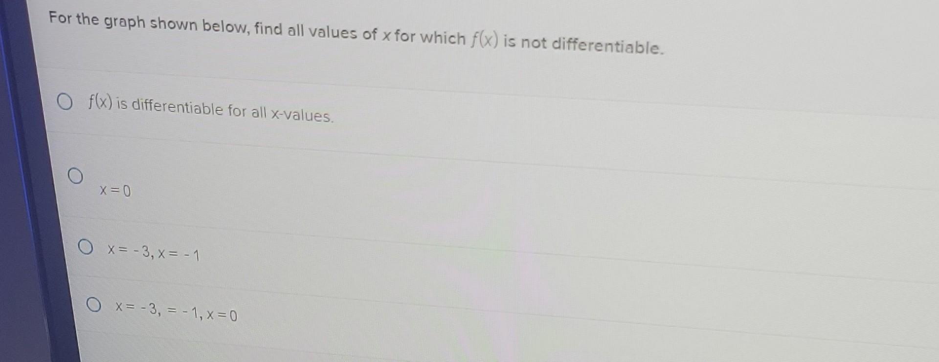 Solved For the graph shown below, find all values of x for | Chegg.com
