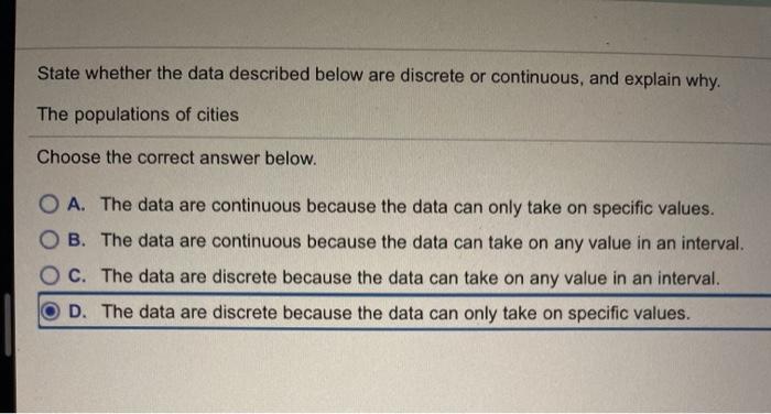 Solved State whether the data described below are discrete | Chegg.com