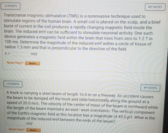 Solved -13 POINTS MY NOTES Transcranial magnetic stimulation | Chegg.com