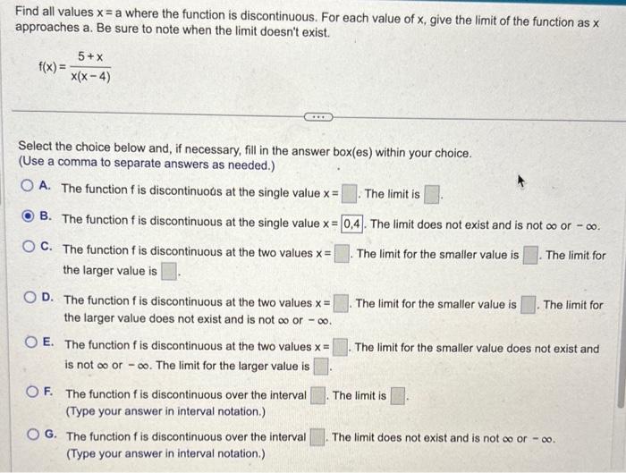 Solved Find all values x=a where the function is | Chegg.com