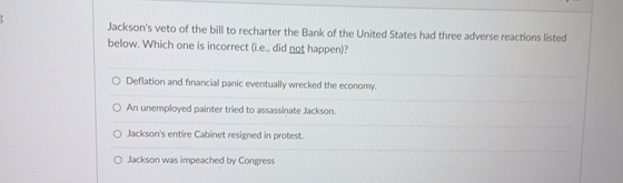 Solved Jackson's veto of the bill to recharter the Bank of | Chegg.com