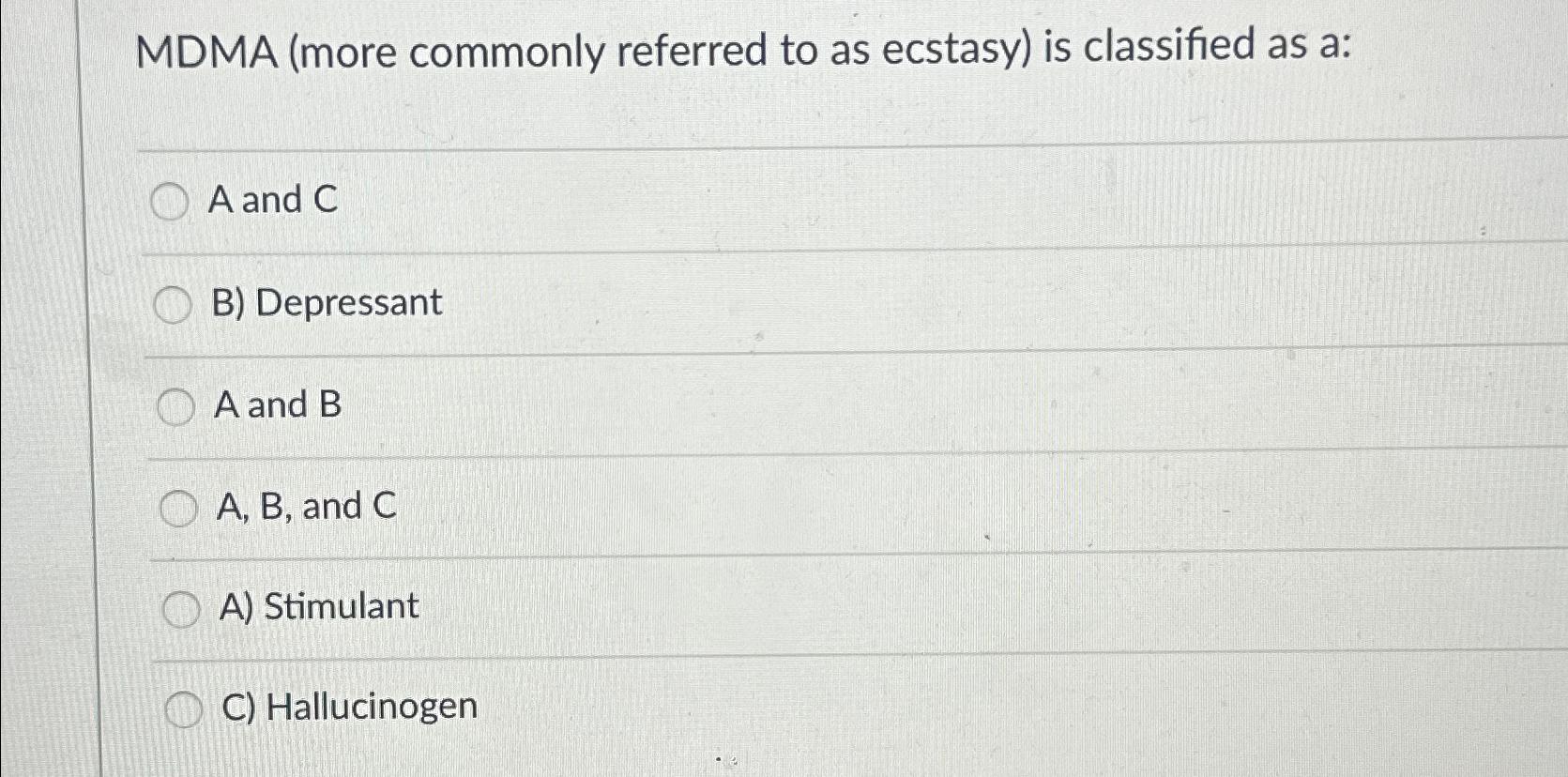 Solved MDMA (more commonly referred to as ecstasy) ﻿is | Chegg.com