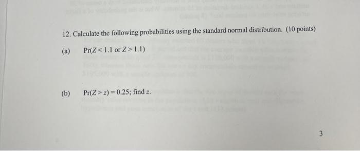 Solved 12. Calculate the following probabilities using the | Chegg.com