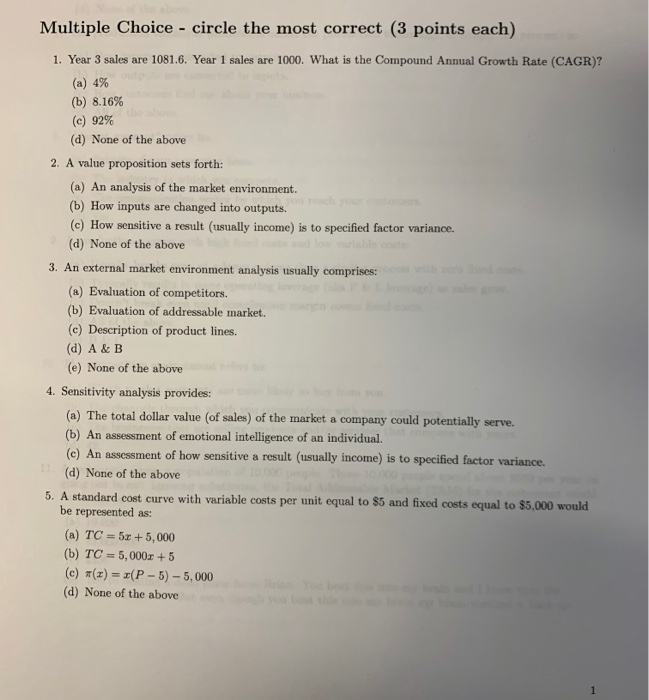 Solved Multiple Choice - circle the most correct (3 points | Chegg.com