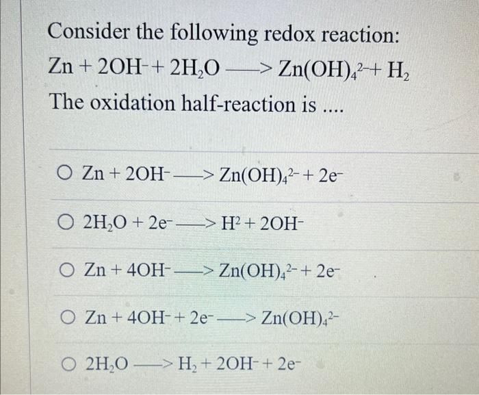 Solved Consider the following redox reaction: | Chegg.com