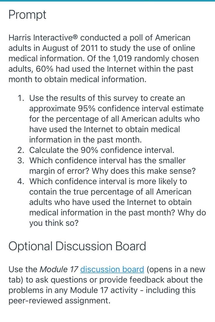 Solved Prompt Harris Interactive® conducted a poll of | Chegg.com