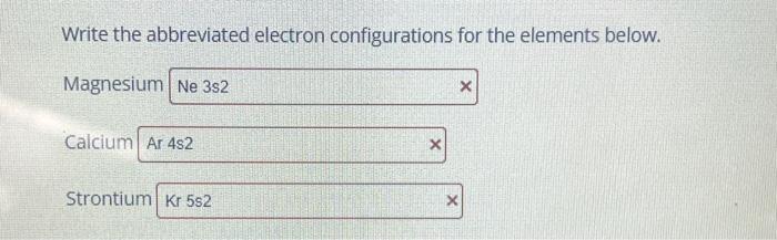 Solved Write the abbreviated electron configurations for the | Chegg.com