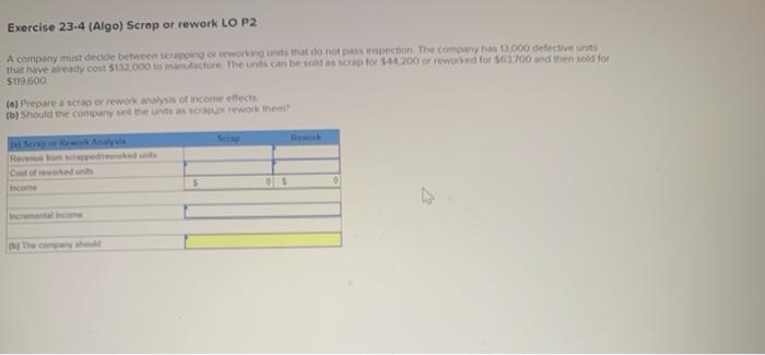 Solved A company must decide between scrapping or reworking | Chegg.com