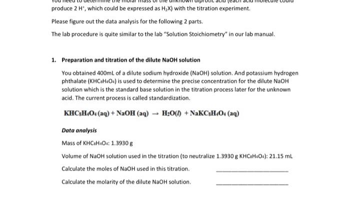 Solved 2. Determination of molar mass of the diprotic acid | Chegg.com