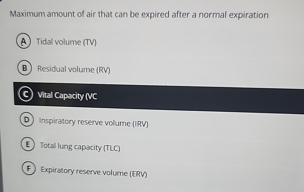Solved Maximum amount of air that can be expired after a | Chegg.com