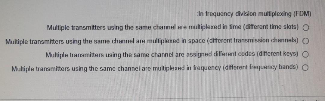Solved In frequency division multiplexing (FDM) Multiple | Chegg.com