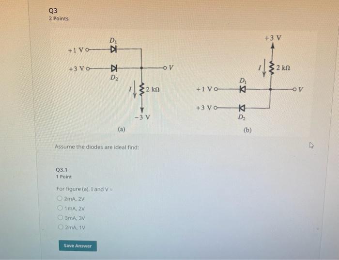 Solved Q3 2 Points Assume the diodes are ideal find: Q3.1 1 | Chegg.com
