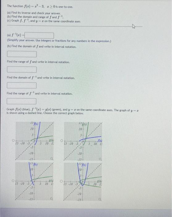 Solved The function f(x)=x2−3,x≥0 is one-to-ane. (a) Find | Chegg.com