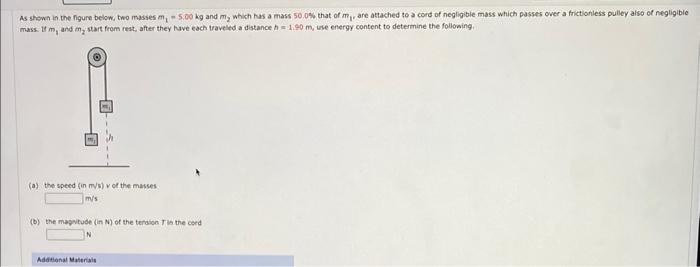 Solved As stown in the figure below, two masses m1=5.00 kg | Chegg.com