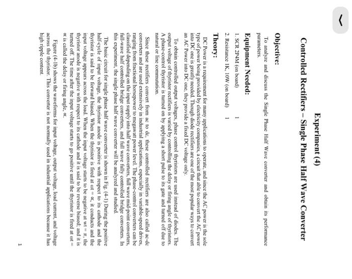 Experiment (4) Controlled Rectifiers - Single Phase | Chegg.com