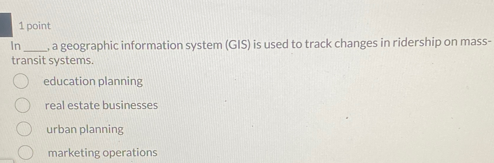 Solved 1 ﻿pointln ﻿a geographic information system (GIS) | Chegg.com