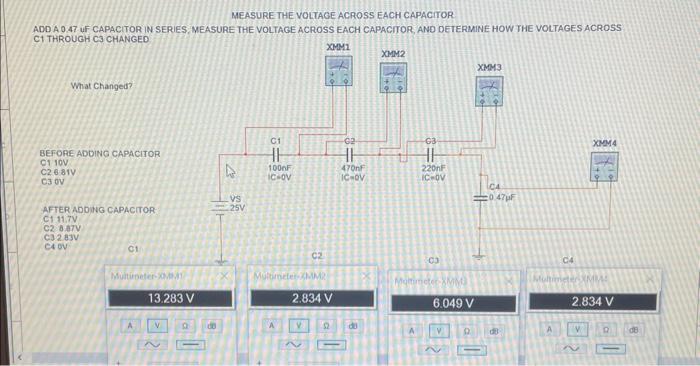 Solved MEASURE THE VOLTAGE ACROSS EACH CAPACITOR | Chegg.com