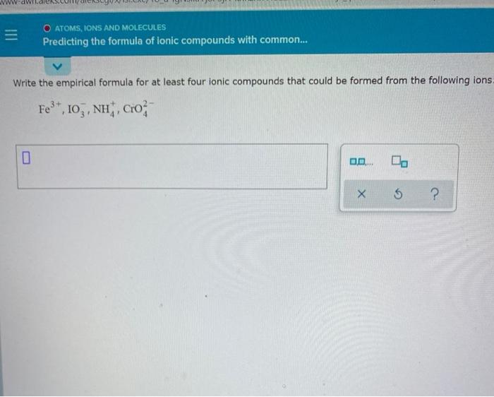 Solved = O ATOMS, IONS AND MOLECULES Predicting the formula | Chegg.com