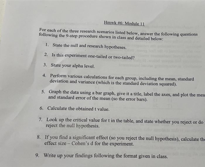 Solved Hmwk \#6: Module 11 For each of the three research | Chegg.com