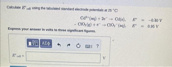 Solved Calculate E∘ cell using the tabulated standard | Chegg.com
