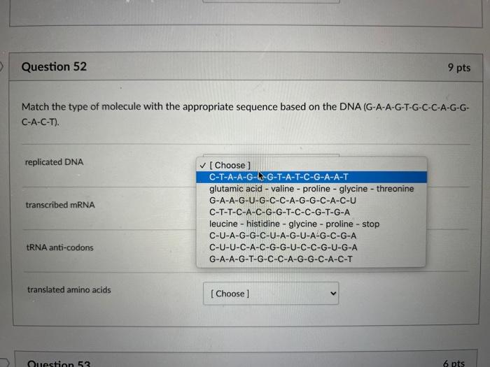 Solved 3 Question 52 9 pts Match the type of molecule with | Chegg.com
