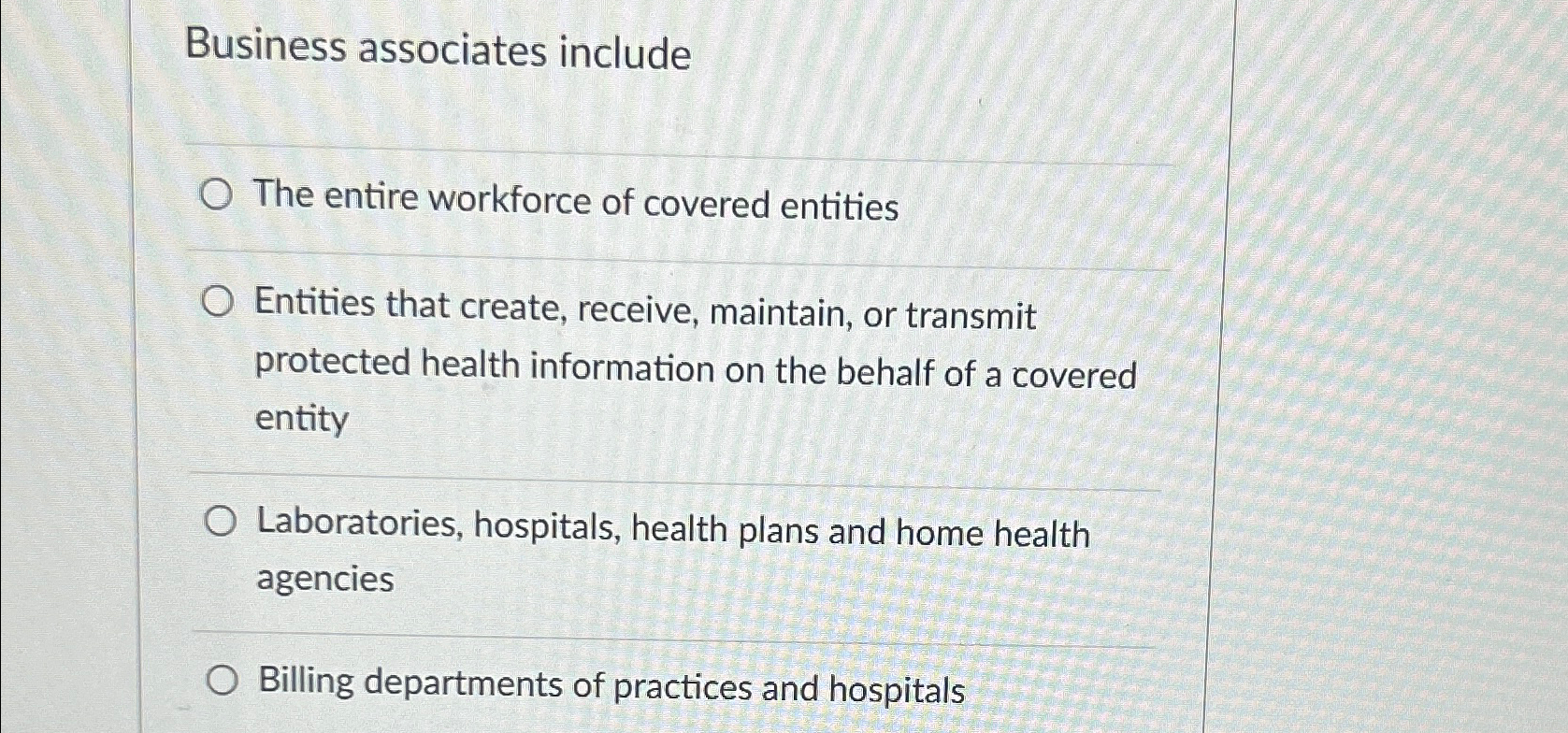 Solved Business associates includeThe entire workforce of | Chegg.com