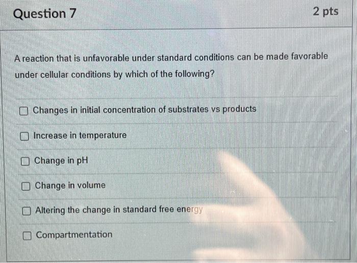 Solved A reaction that is unfavorable under standard | Chegg.com