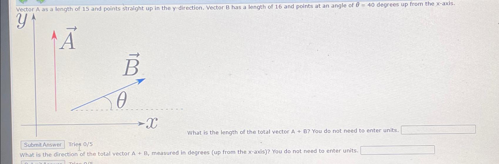 Solved Vector A ﻿as a length of 15 ﻿and points straight up | Chegg.com