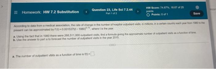 Solved Incon = Homework: HW 7.2 Substitution Question 23, | Chegg.com