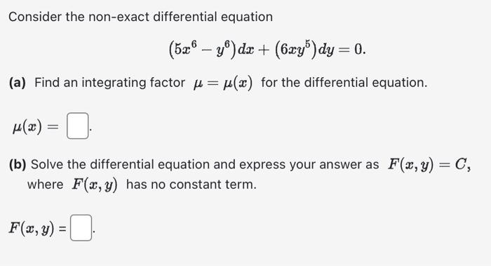 Consider the non-exact differential exquation. | Chegg.com