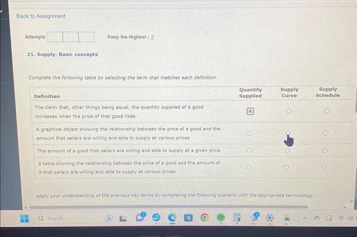 Solved 21. Supply: Basic concepts Complete the following | Chegg.com