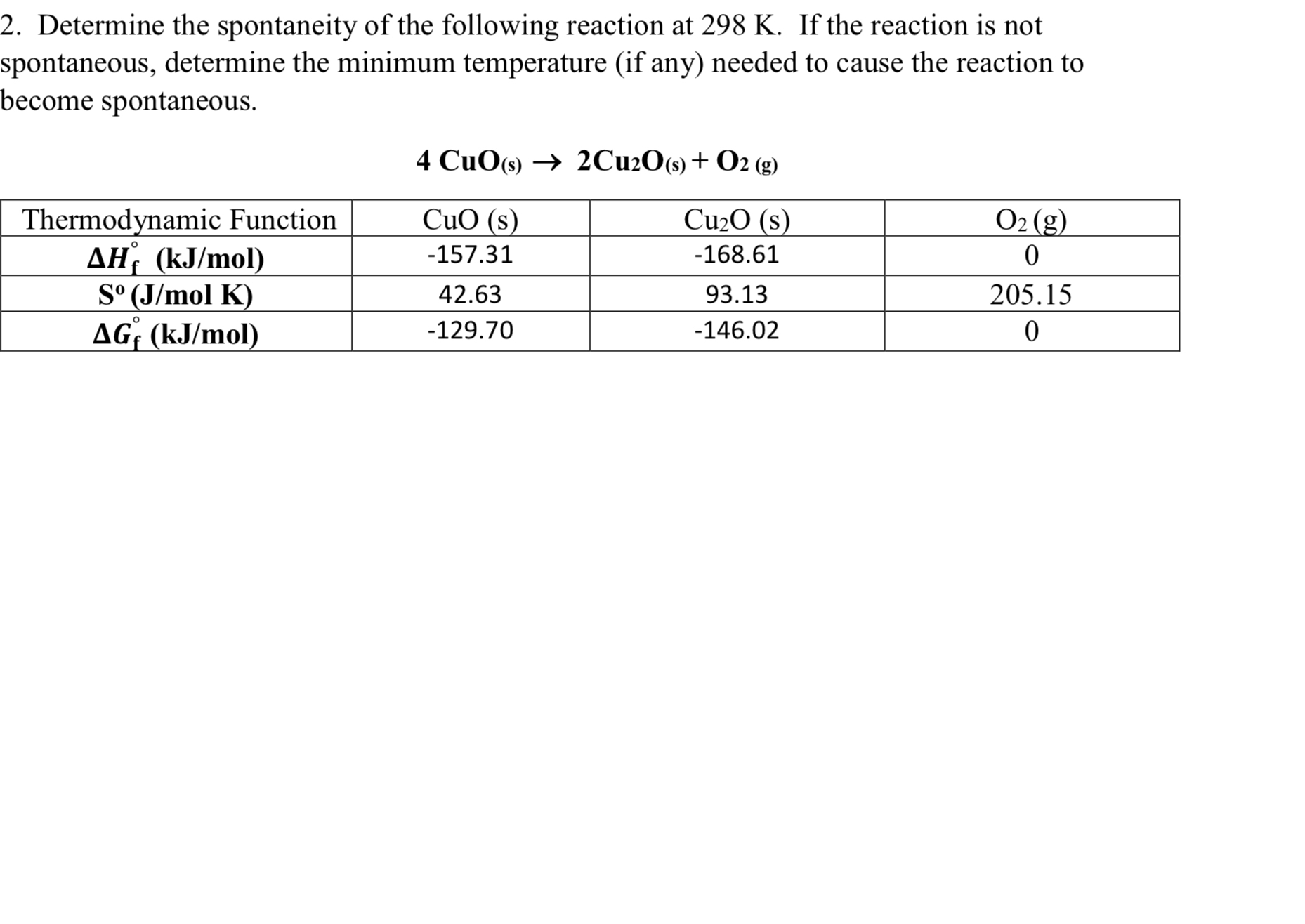 Solved Determine the spontaneity of the following reaction | Chegg.com