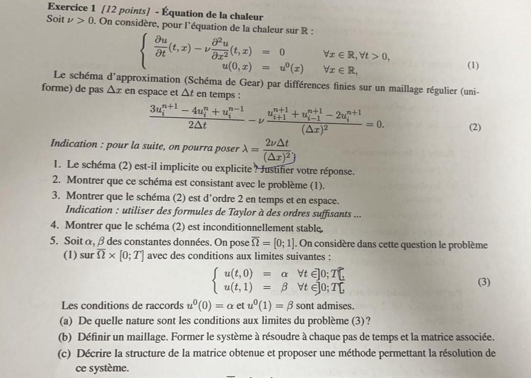 Exercice 1 [12 points] - Équation de la chaleur Soit | Chegg.com