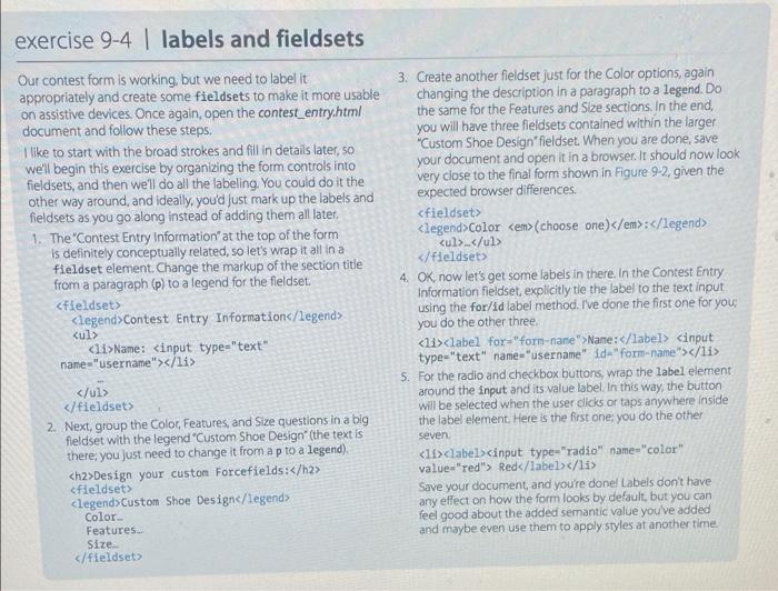 exercise 9-4 | labels and fieldsets Our contest form | Chegg.com