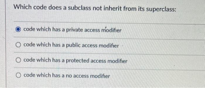 Solved Which Code Does A Subclass Not Inherit From Its 