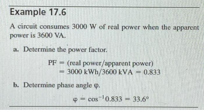 Solved Example 17.6 A circuit consumes 3000 W of real power | Chegg.com