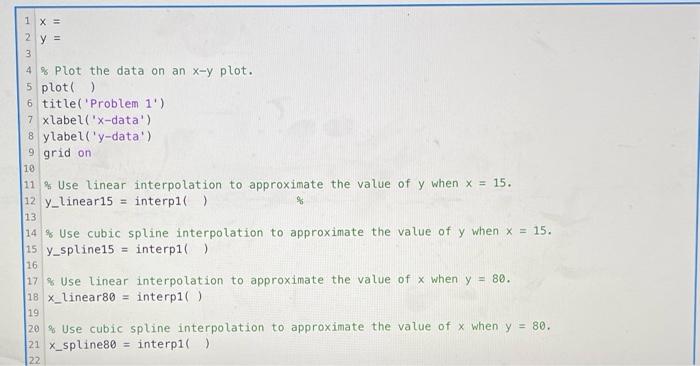 Solved Linear Interpolation Create x and y vectors to | Chegg.com