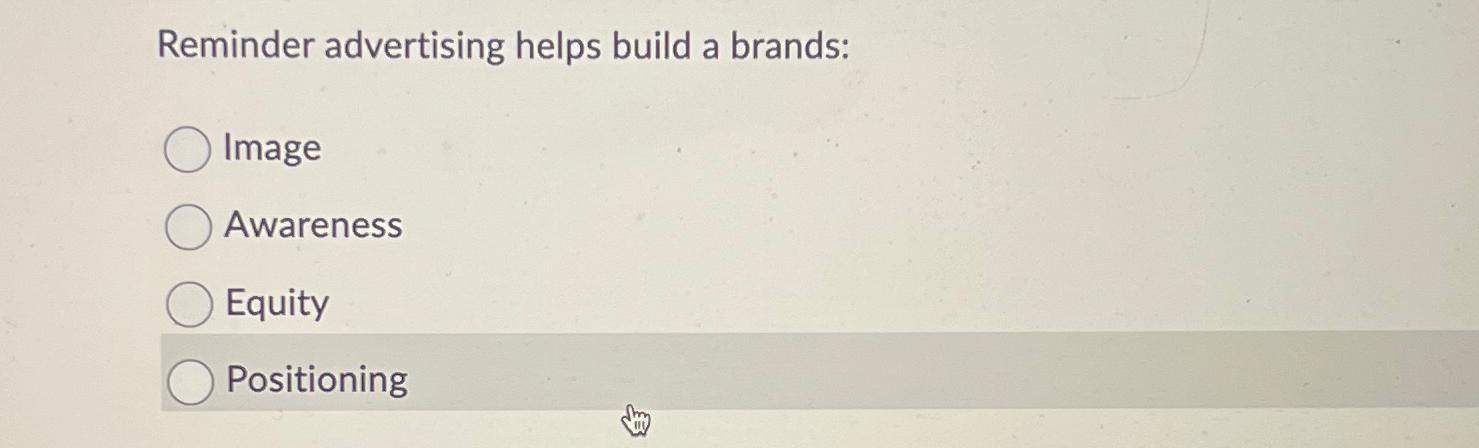 Solved Reminder advertising helps build a | Chegg.com