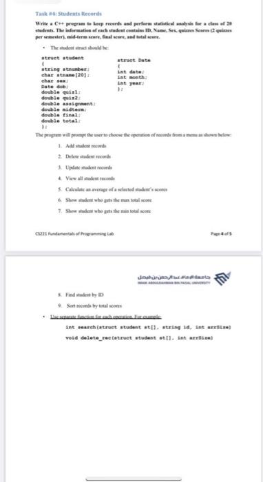 Tusk Student Records Write a C++ program preces and | Chegg.com