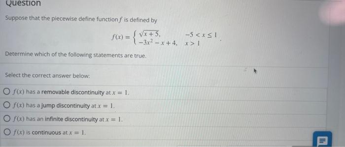 Solved Suppose that the piecewise define function f is | Chegg.com