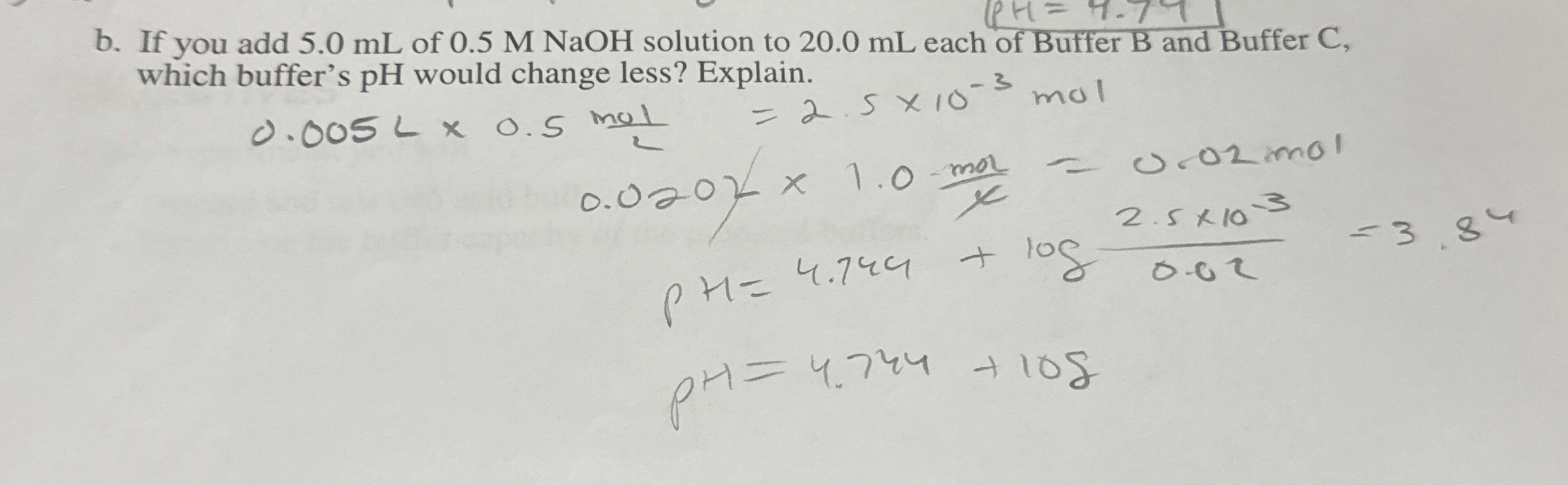 Solved b. ﻿If you add 5.0 ﻿mL of 0.5 ﻿M NaOH solution to | Chegg.com