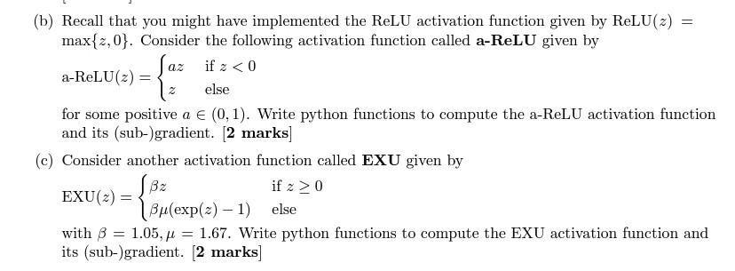 Solved b) Recall that you might have implemented the ReLU | Chegg.com