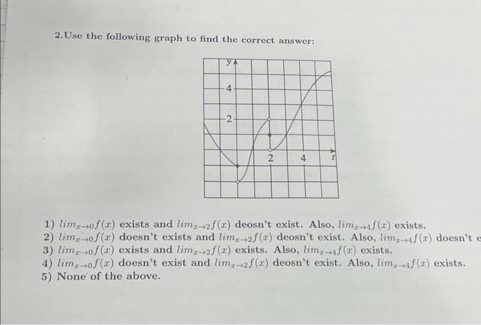 Solved 2. Use the following graph to find the correct | Chegg.com