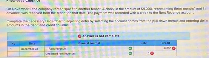 Solved On November 1, the company rented space to another | Chegg.com
