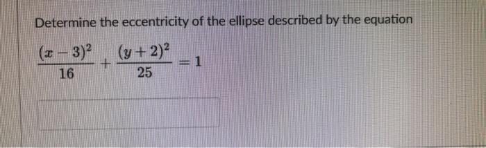 Solved Determine the eccentricity of the ellipse described | Chegg.com