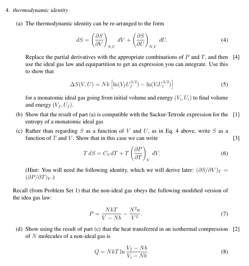 Solved thermodynamic identity(a) ﻿The thermodynamic identity | Chegg.com