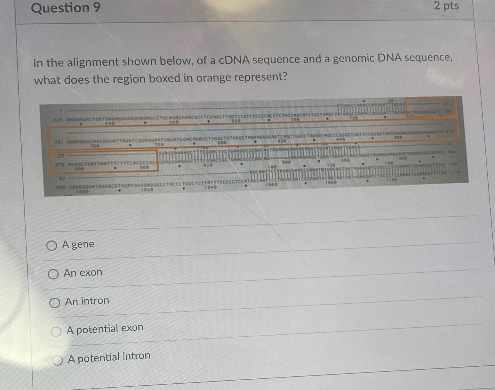 Solved Question 92 ﻿ptsin the alignment shown below, of a | Chegg.com