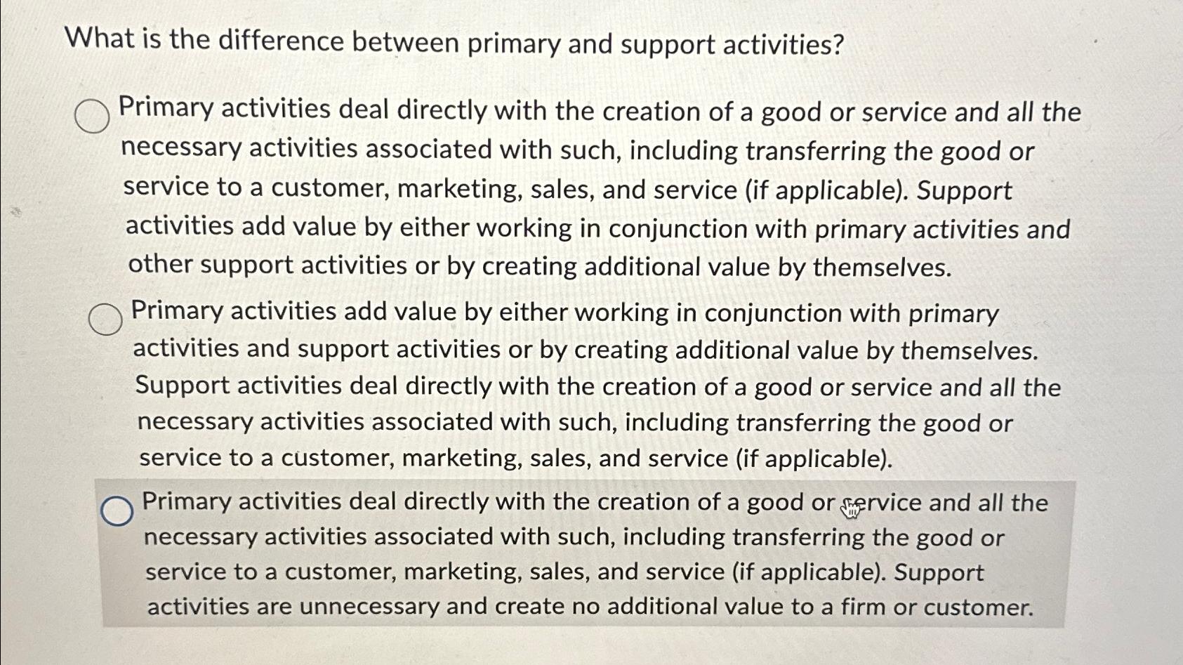 Solved What is the difference between primary and support | Chegg.com