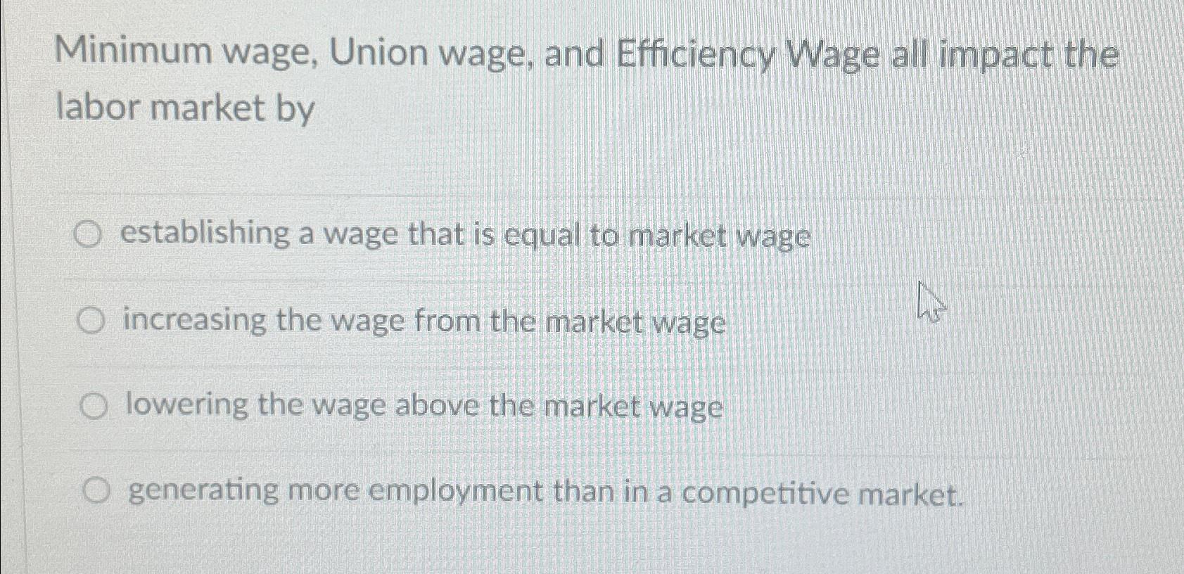 Solved Minimum wage, Union wage, and Efficiency Wage all | Chegg.com