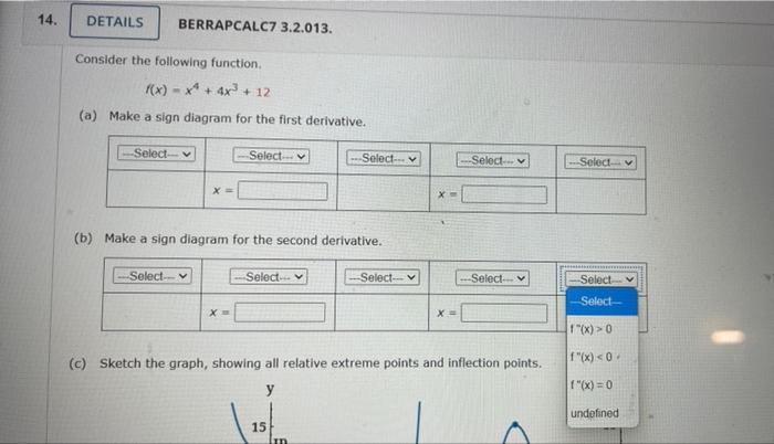 Solved Consider the following function. f(x)=x4+4x3+12 (a) | Chegg.com